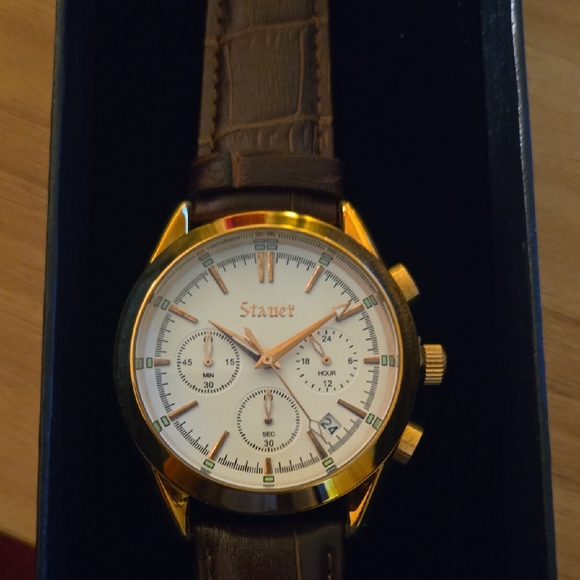 Accessories | Stauer Gold And Brown Chronograph Watch | Poshmark